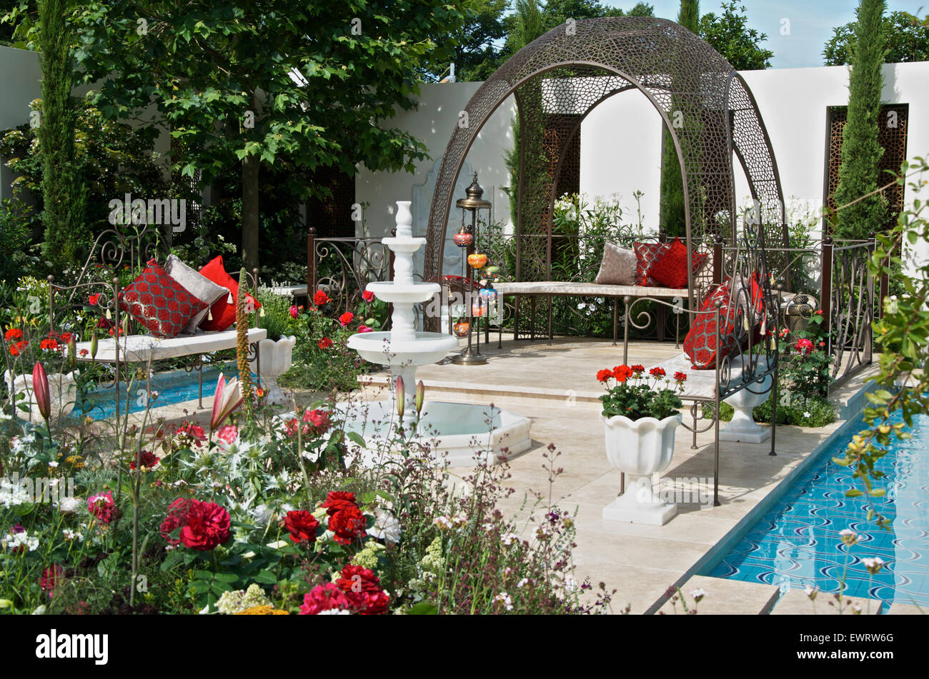 Central pavilion in the Garden of Paradise at RHS Hampton Court Palace ...