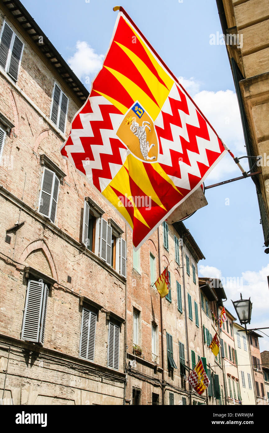 Flags of the contrade of the palio of siena hi-res stock photography ...