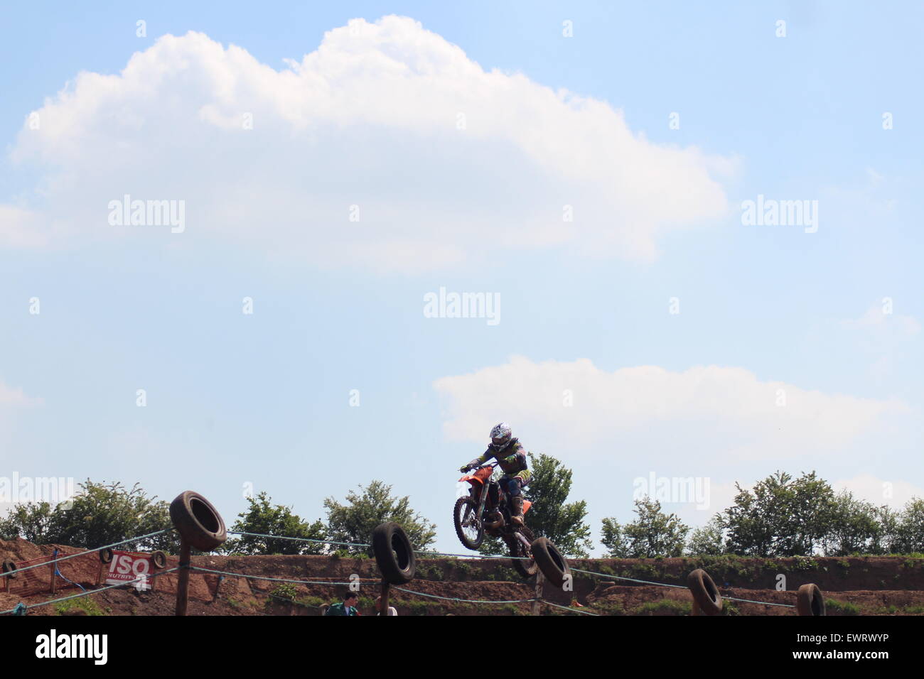 Action motorcycle, motocross, Speed and stunts leaping through the air ...