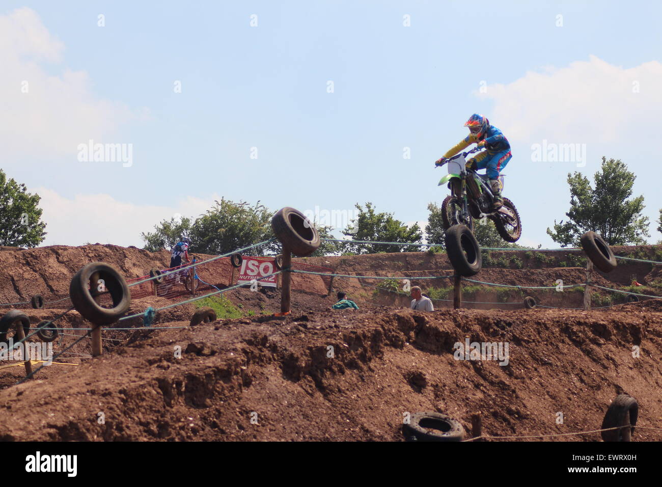 Action motorcycle, motocross, Speed and stunts leaping through the air ...