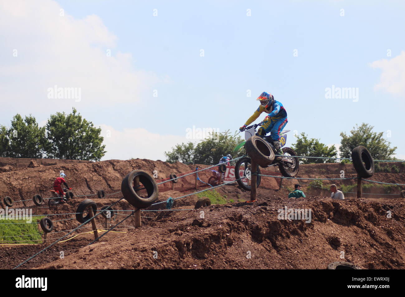 Action motorcycle, motocross, Speed and stunts leaping through the air ...