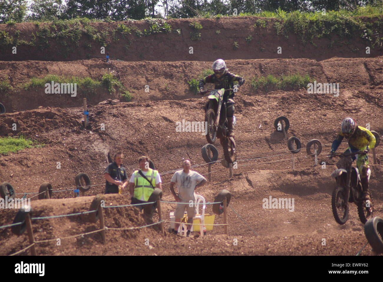 Action motorcycle, motocross, Speed and stunts leaping through the air ...