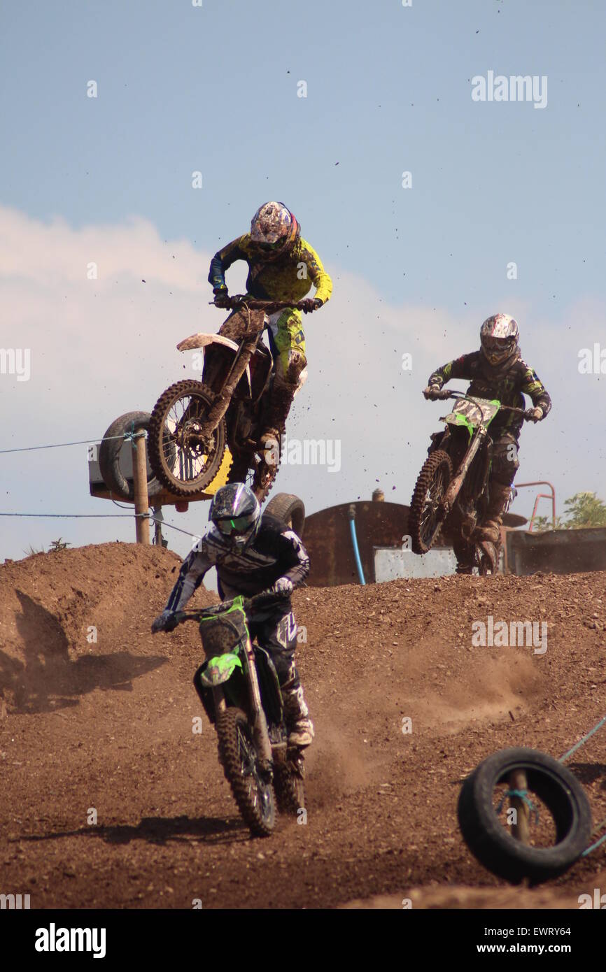 Action motorcycle, motocross, Speed and stunts leaping through the air ...