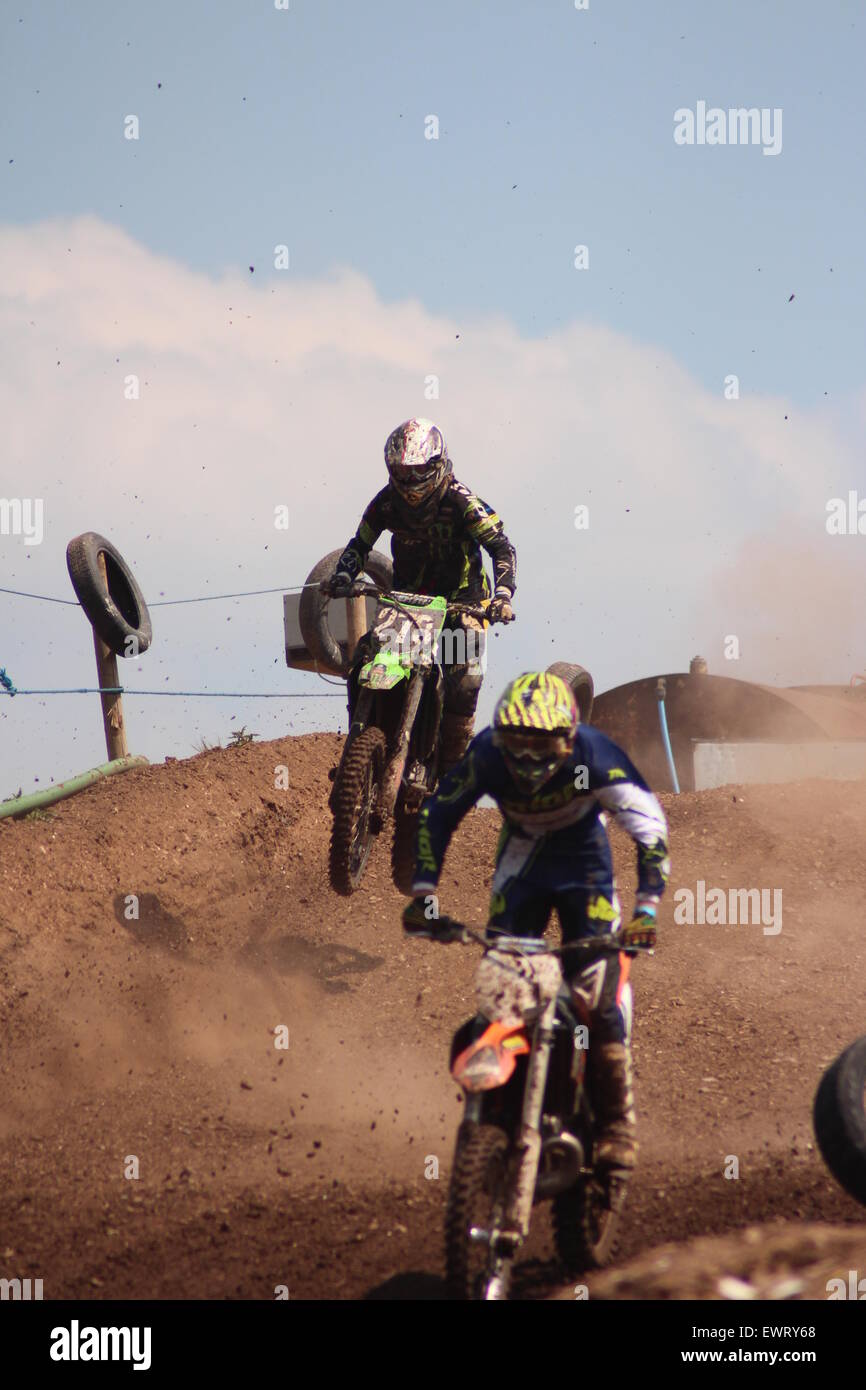 Action motorcycle, motocross, Speed and stunts leaping through the air ...