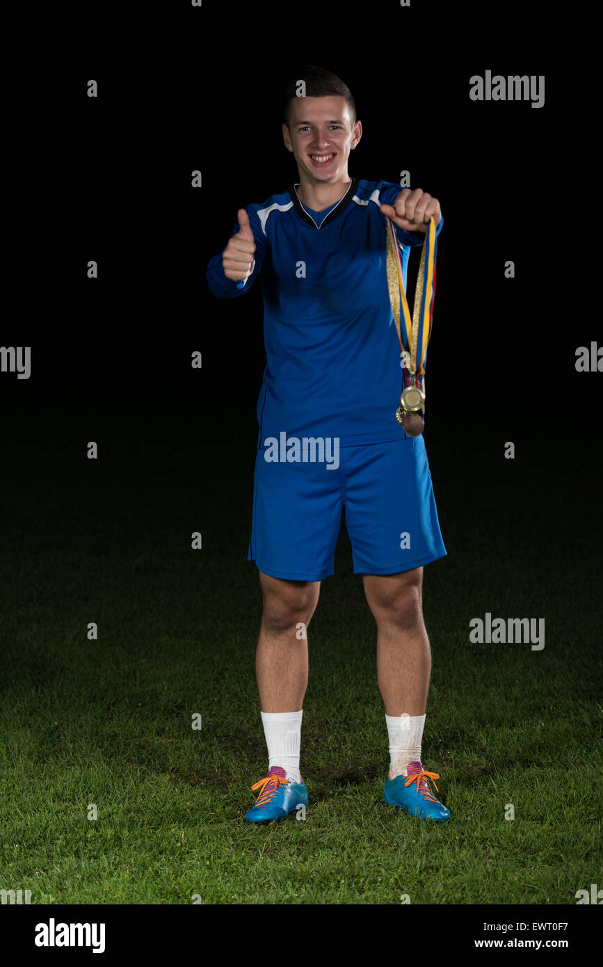 Soccer Player Celebrating The Victory And Become Champion Of Game While ...