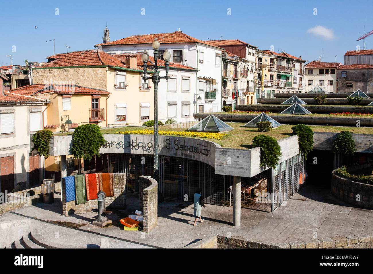 Roof tiles of houses in The Ribeira district, the medieval area on the ...