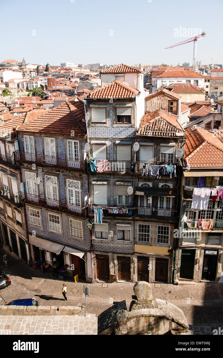 Roof tiles of houses in The Ribeira district, the medieval area on the ...
