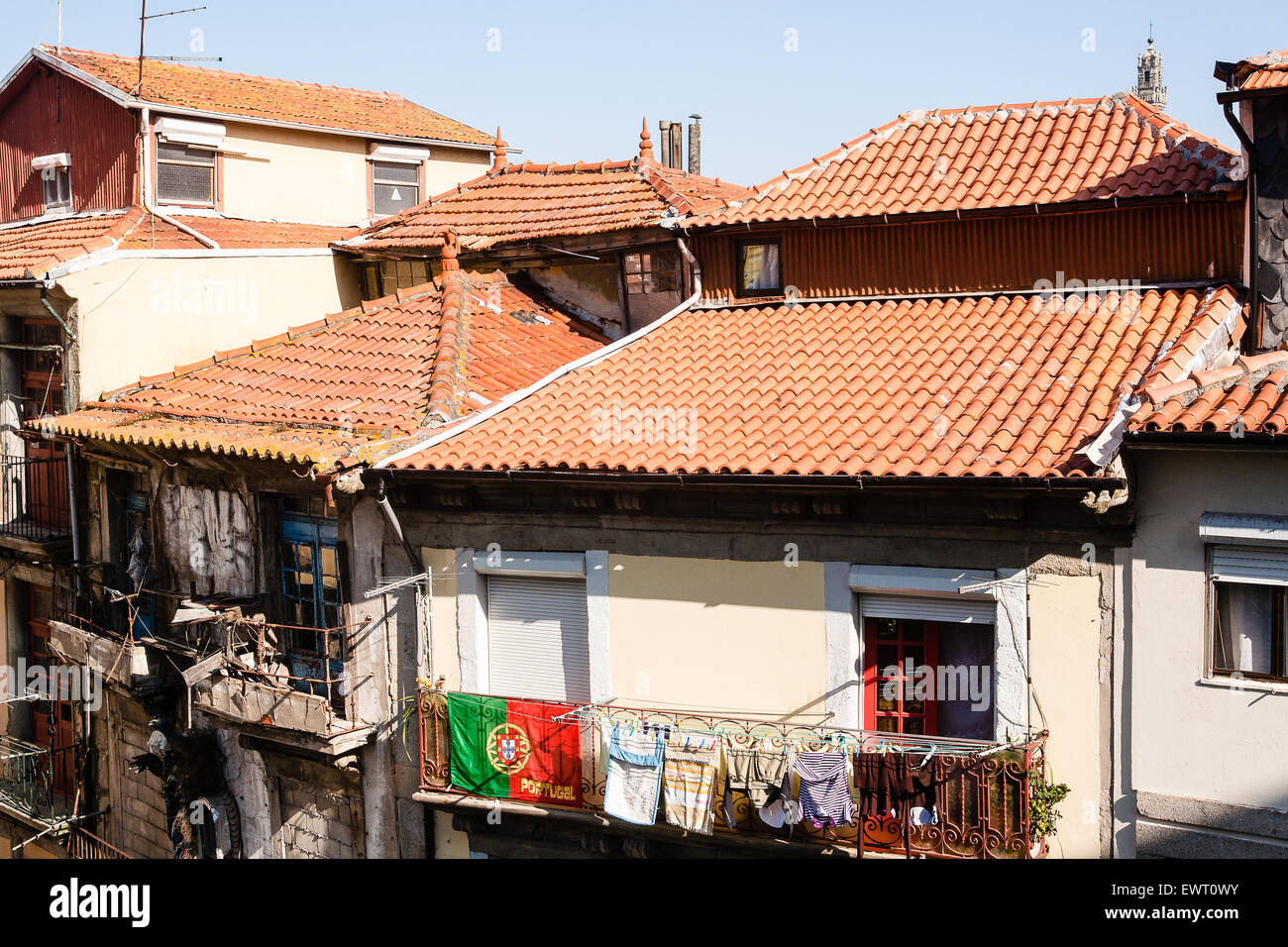 Roof tiles of houses in The Ribeira district, the medieval area on the ...