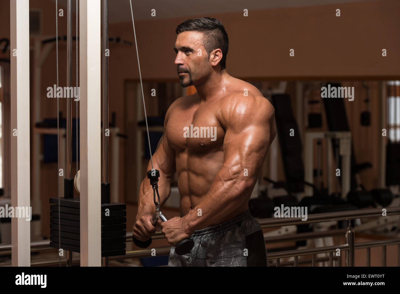 Mexican Bodybuilder Doing Heavy Weight Exercise For Triceps Stock Photo ...