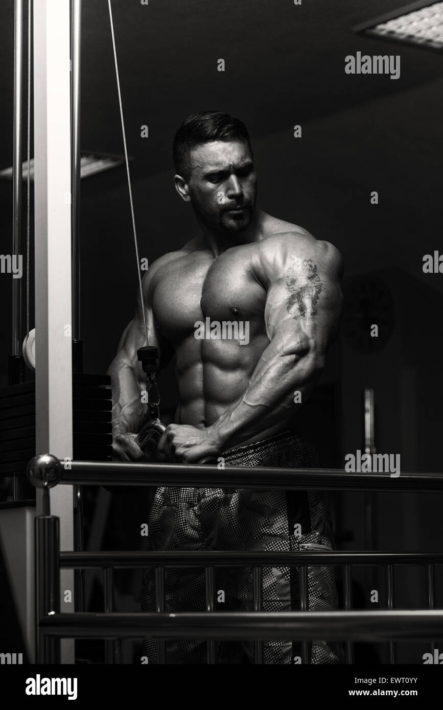 Mexican Bodybuilder Doing Heavy Weight Exercise For Triceps Stock Photo ...