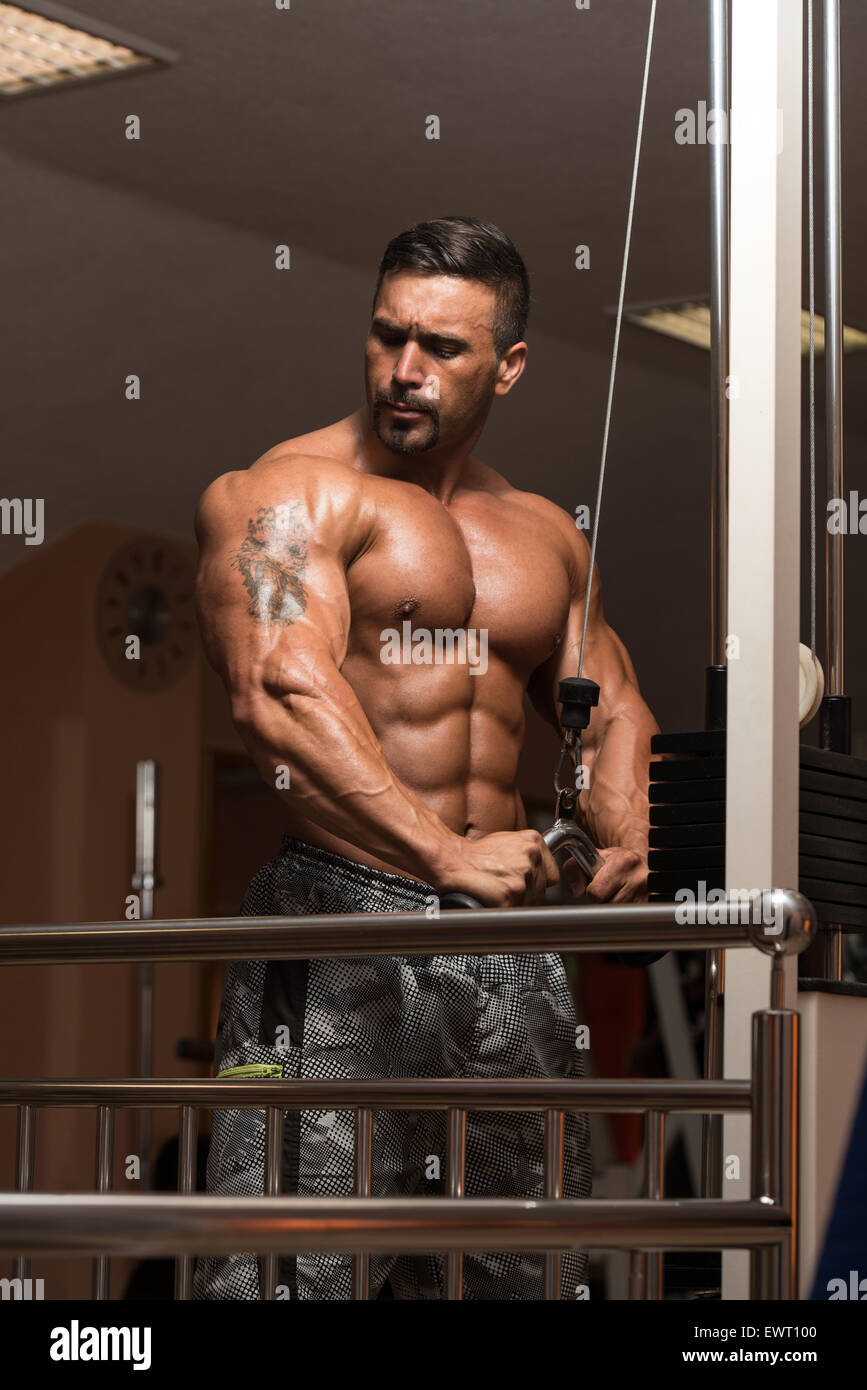Mexican Bodybuilder Doing Heavy Weight Exercise For Triceps Stock Photo ...