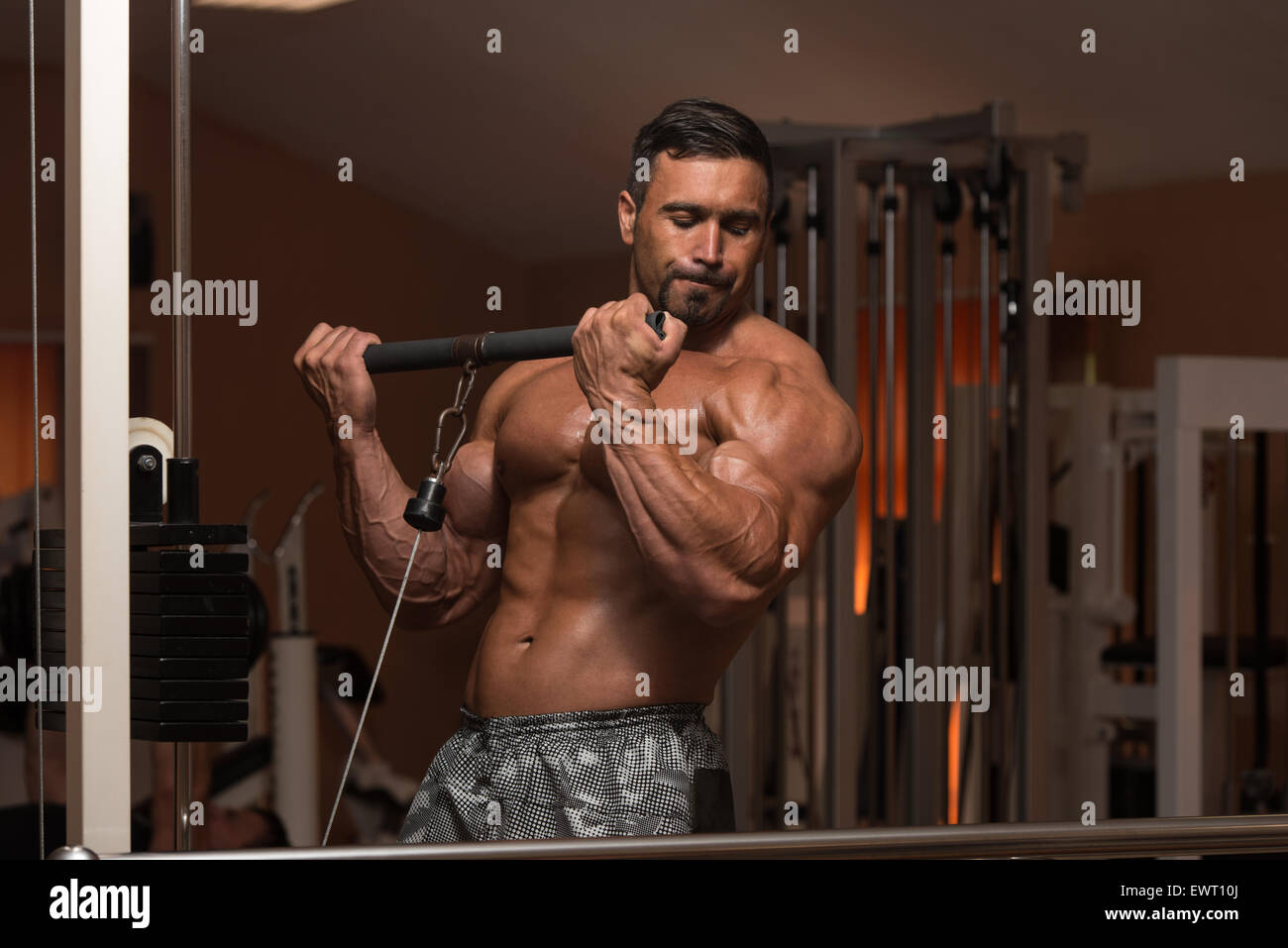 Mexican Bodybuilder Doing Heavy Weight Exercise For Biceps Stock Photo ...
