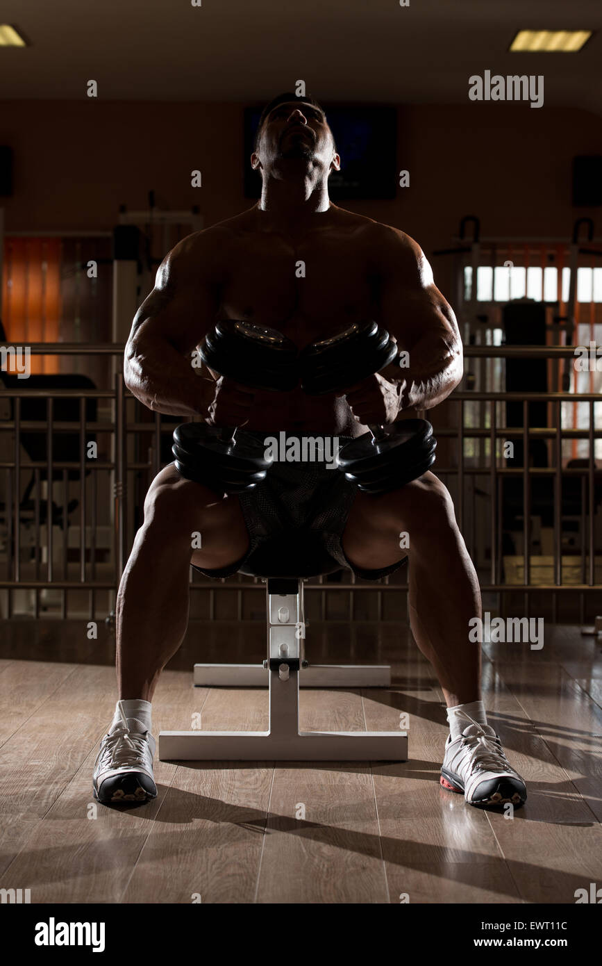 Mexican Bodybuilder Working Out Chest - Dumbbell Concentration Curls ...
