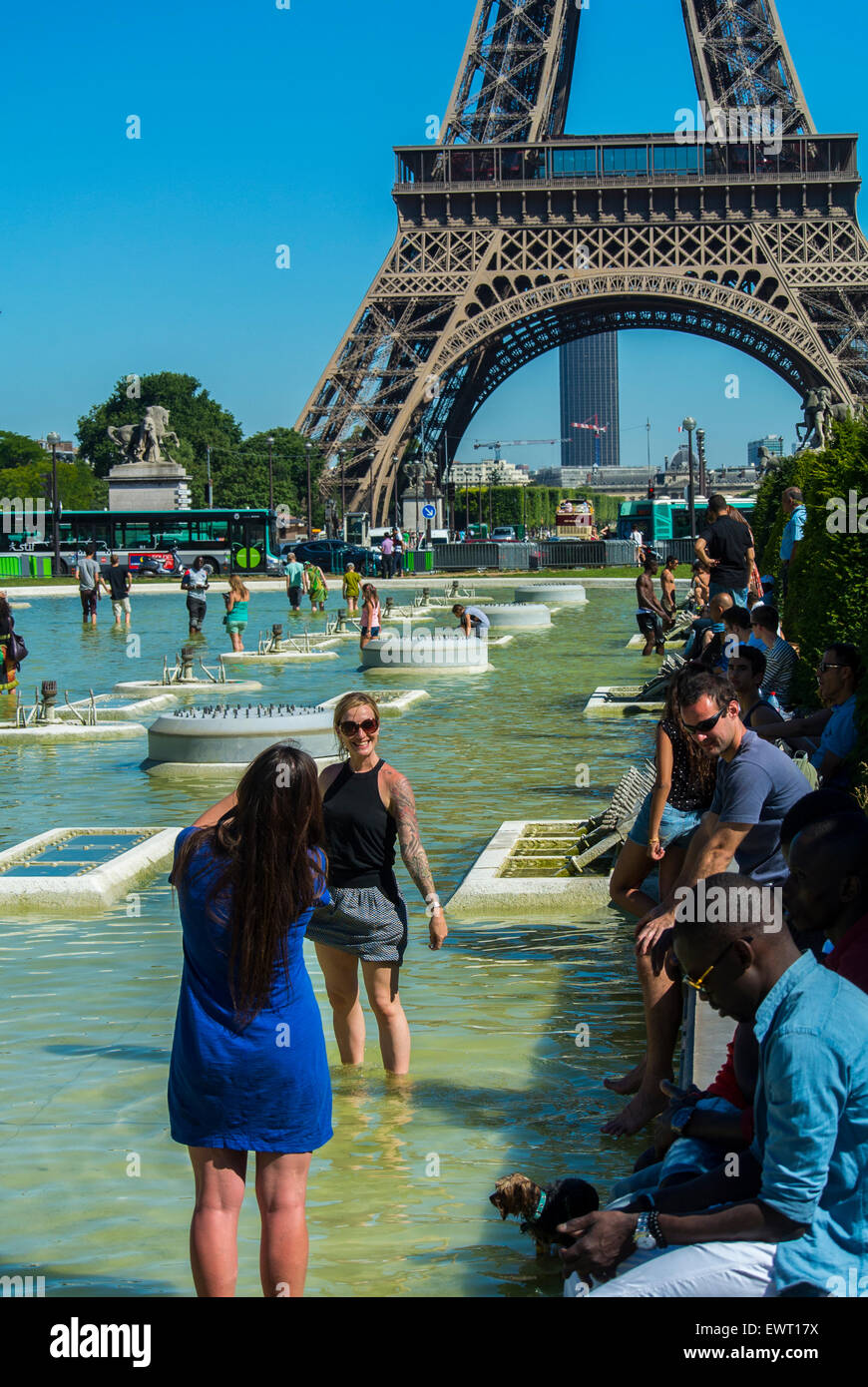 Paris, France. People Enjoying Summer Extreme Heat Wave, Tourists at ...