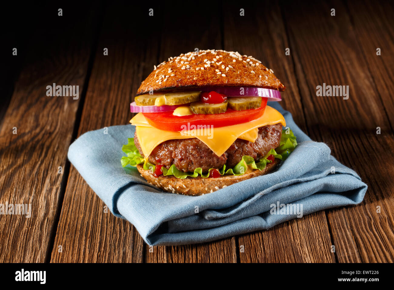 Burger with cheese close up Stock Photo - Alamy