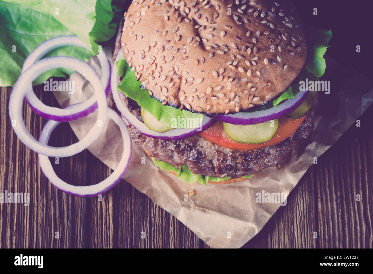 Classic Burger. Vintage style Stock Photo - Alamy