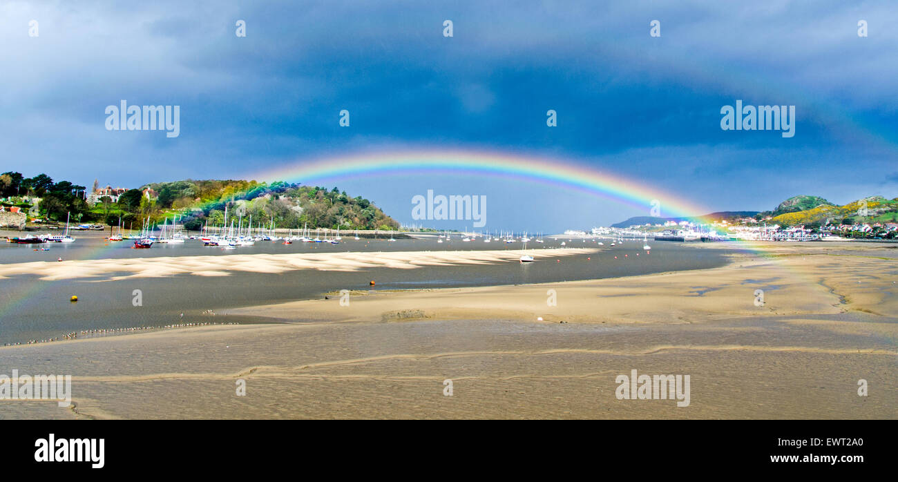 Beautiful rainbow over the River Conwy estuary in North Wales Stock ...