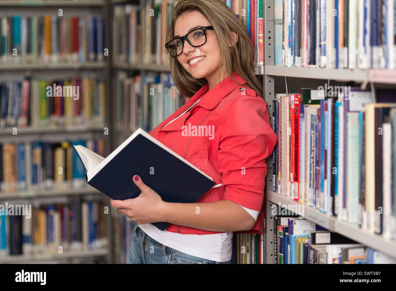 A Portrait Of An Caucasian College Student Girl In Library - Shallow ...