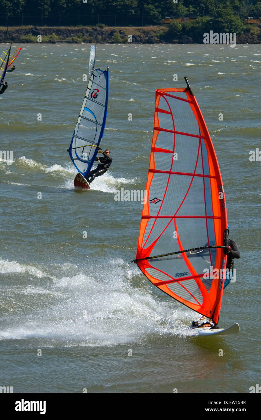 Windsurfers, Spring Creek National Fish Hatchery, Columbia River Gorge ...