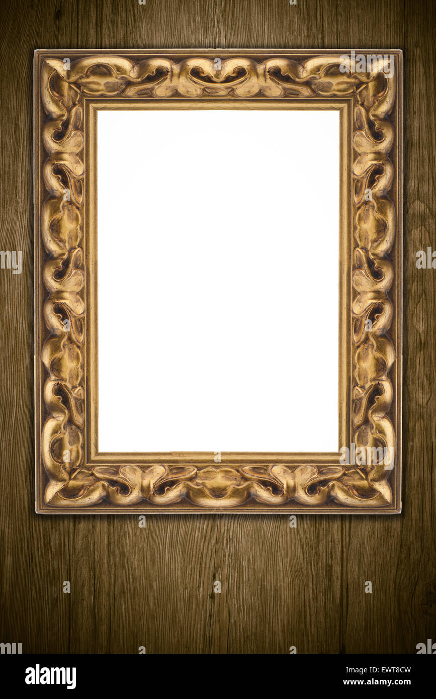 Old picture frame on vintage wood wall Stock Photo - Alamy