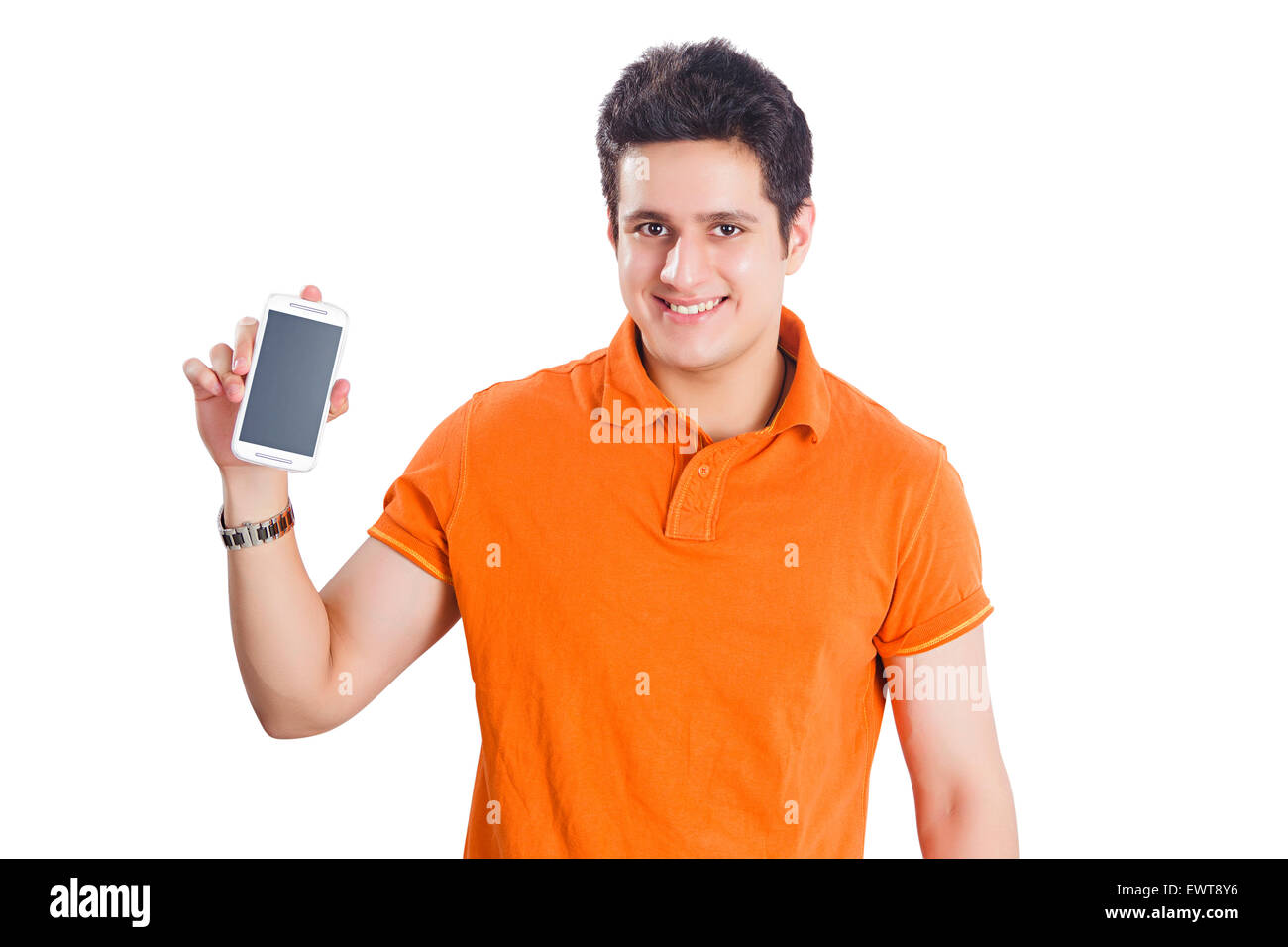Indian man showing cell phone hi-res stock photography and images - Alamy