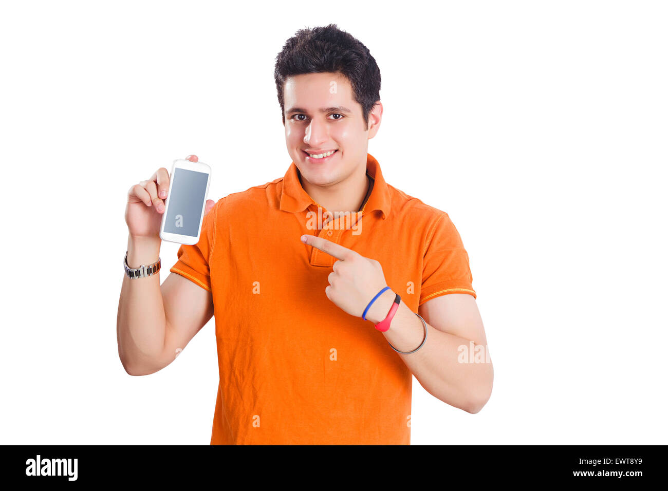 1 indian man showing Cell Phone Quality Stock Photo - Alamy