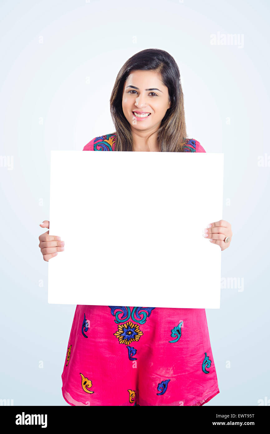 Woman holding board smile hi-res stock photography and images - Alamy