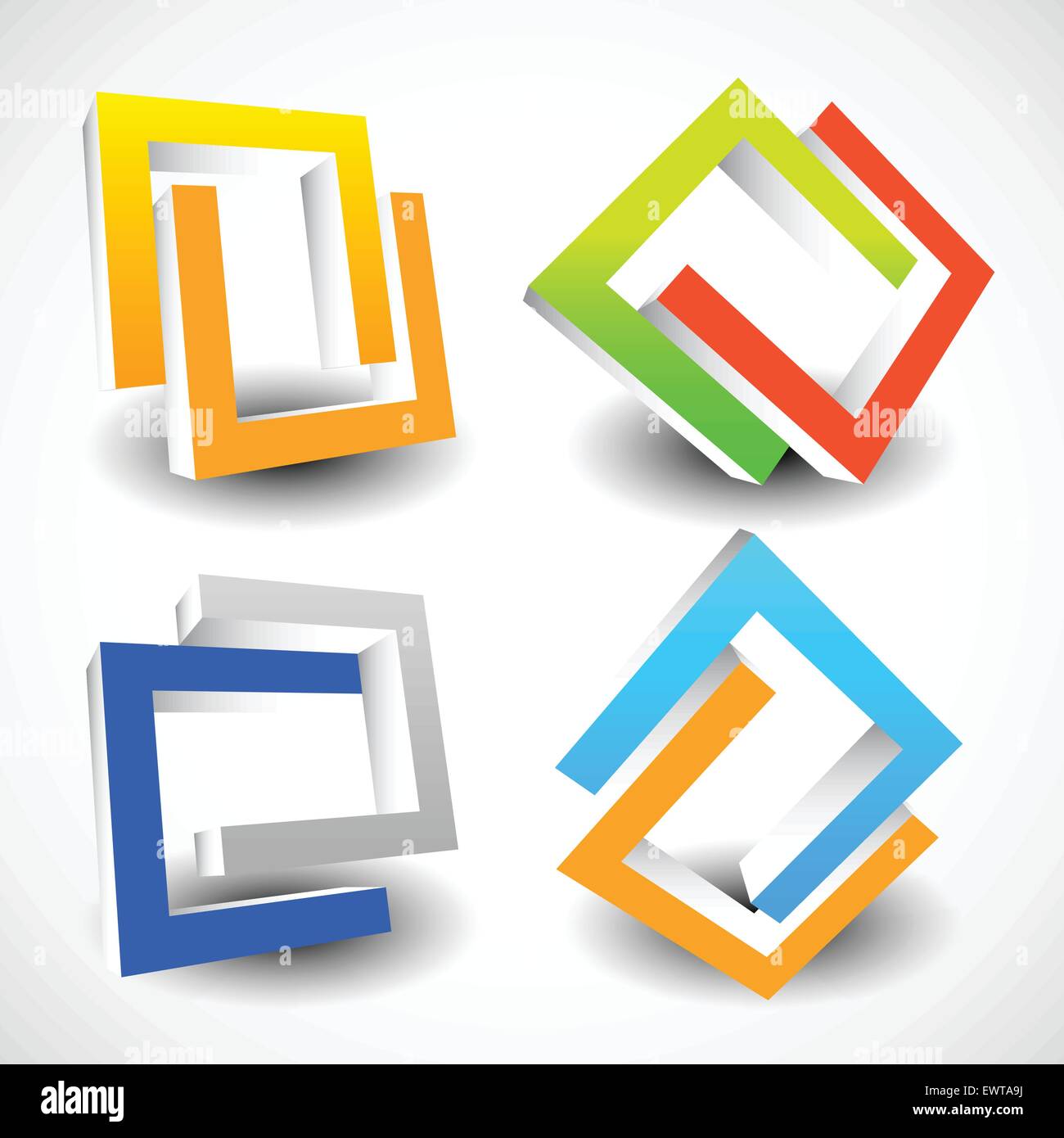 Interlocking colorful U shapes. Generic icons, design elements. Four ...