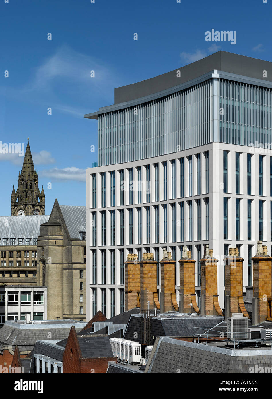 Elevated view through chimneys. One St Peter's Square, Manchester ...