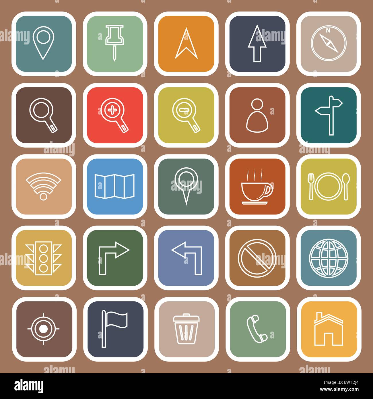 Map line flat icons on brown background, stock vector Stock Vector ...