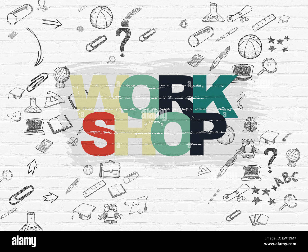 Learning concept: Workshop on wall background Stock Photo - Alamy