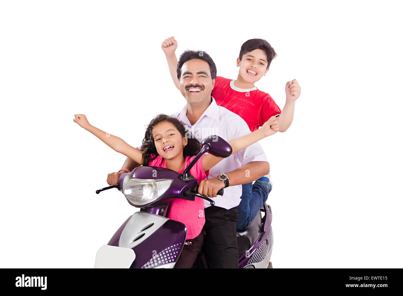 indian father and kids Riding Scooty Stock Photo - Alamy