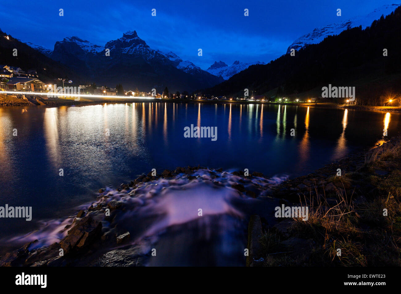 Eugenisee Lake and Engelberg at sunet. Engelberg, Switzerland Stock ...