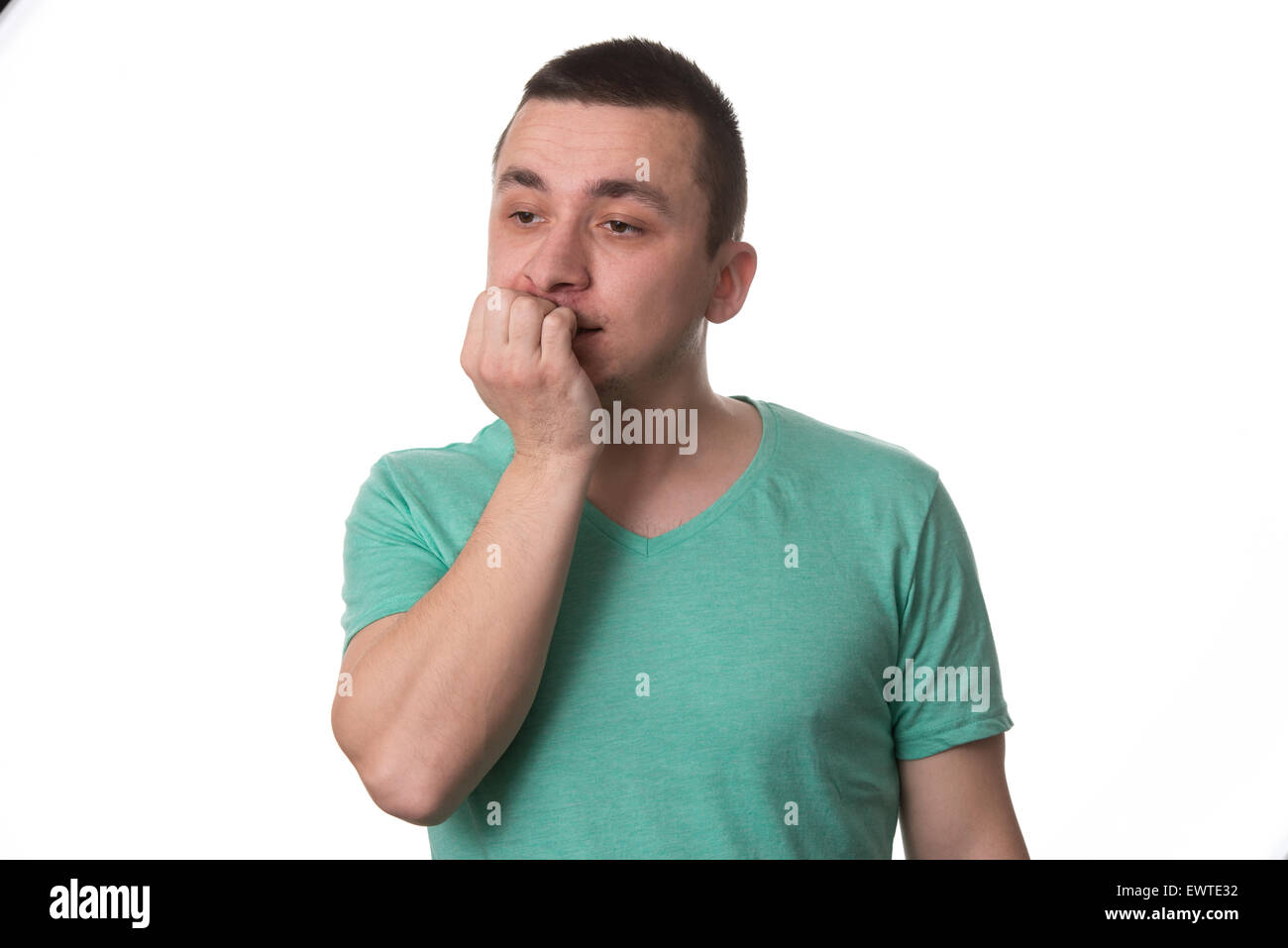 Portrait Of Thinking Man With Fingers In Mouth - Biting Fingernail ...