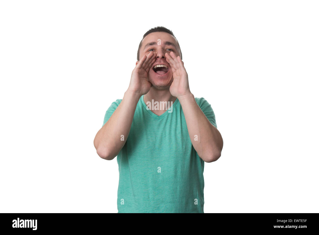 Portrait Of A Young Man Screaming Out Loud Isolated On White Background ...