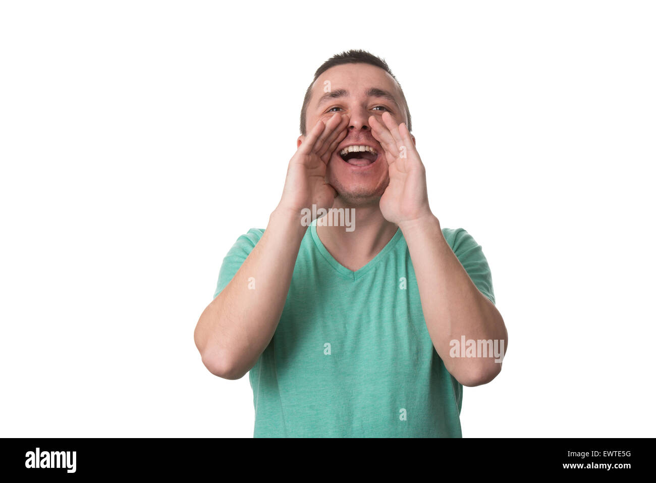 Portrait Of A Young Man Screaming Out Loud Isolated On White Background ...
