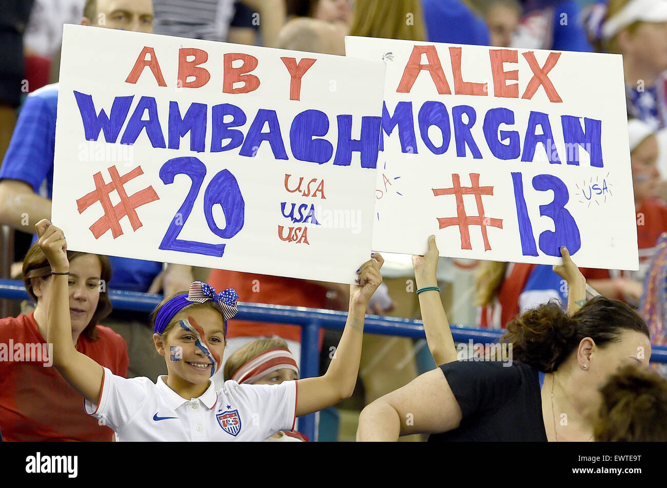 Fans of the USA support Abby Wambach and Alex Morgan prior to the FIFA ...
