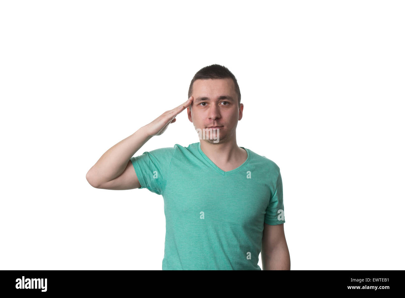 Young Man Saluting Isolated On White Background Stock Photo - Alamy