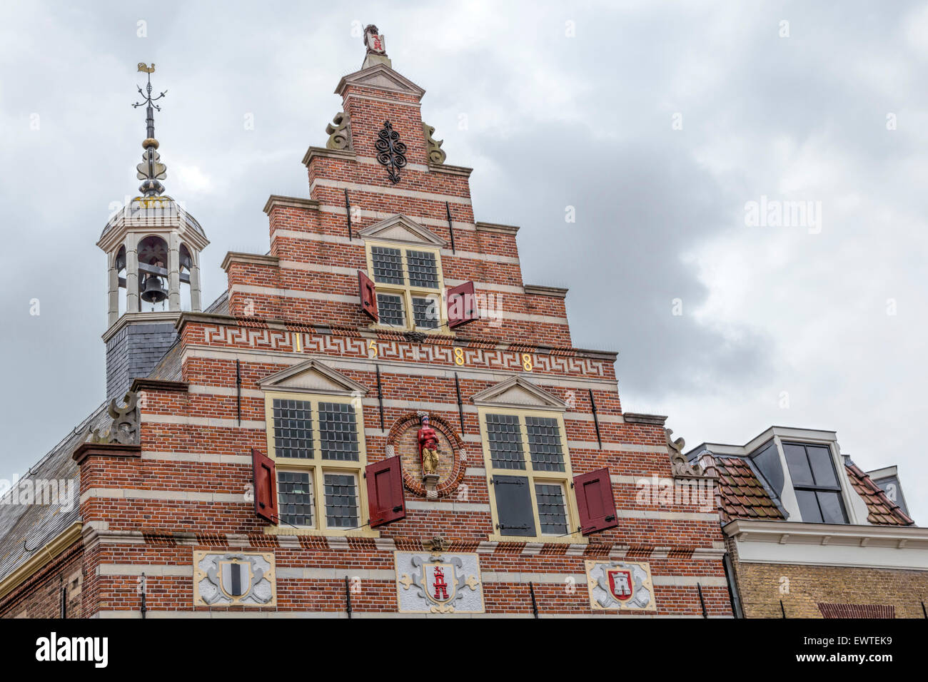 View on the crow-stepped gable and ornate facade of the City Hall ...