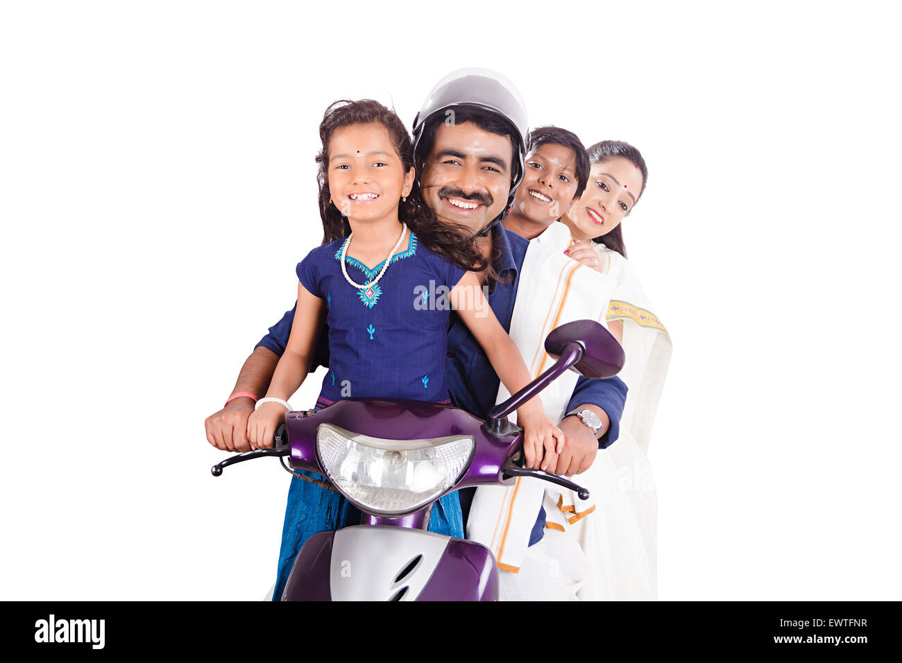 South Indian Parents and kids Riding Scooty enjoy Stock Photo - Alamy