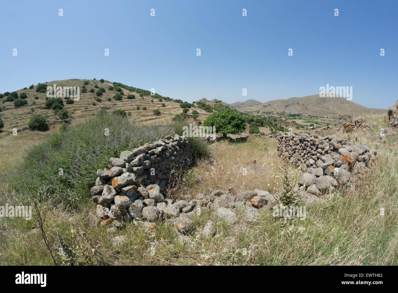 U-shape stonewall of a Greek mantra part of Thanos village rural ...