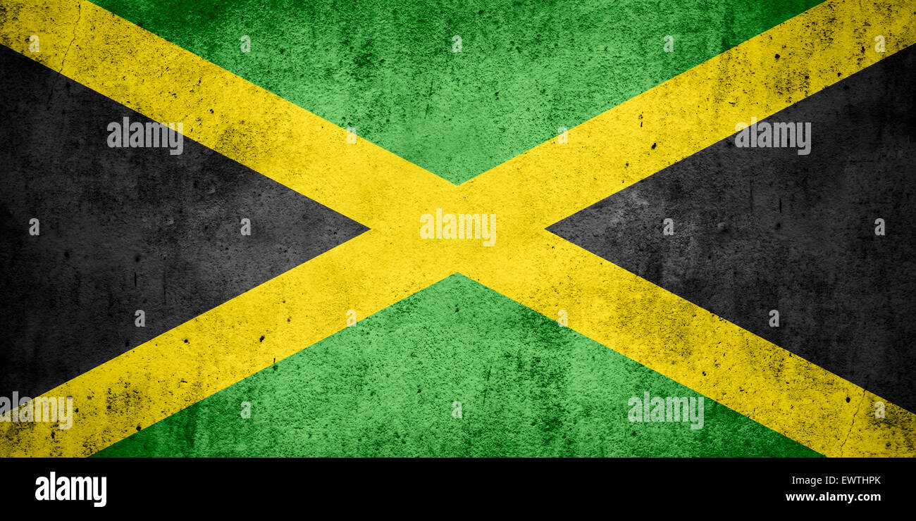 flag of Jamaica or Jamaican banner on rough pattern texture background ...