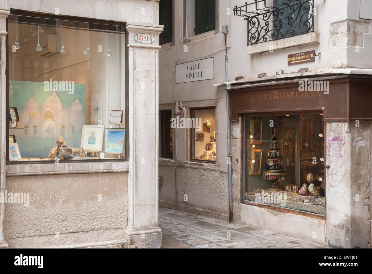Shops on the Corner of Calle Barcaroli and Minelli, Venice, Italy Stock ...
