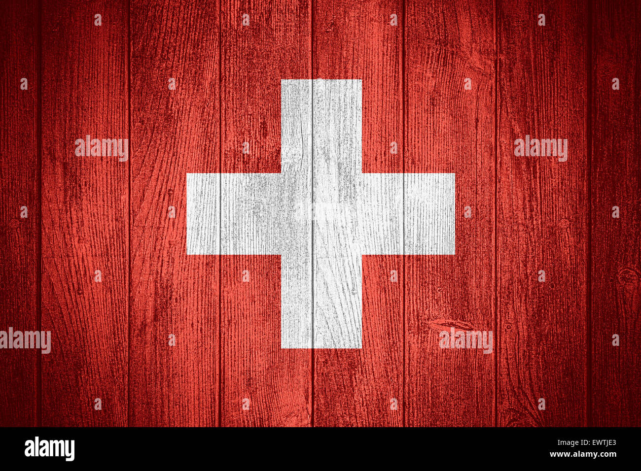 Switzerland flag or Swiss banner on wooden boards background Stock ...