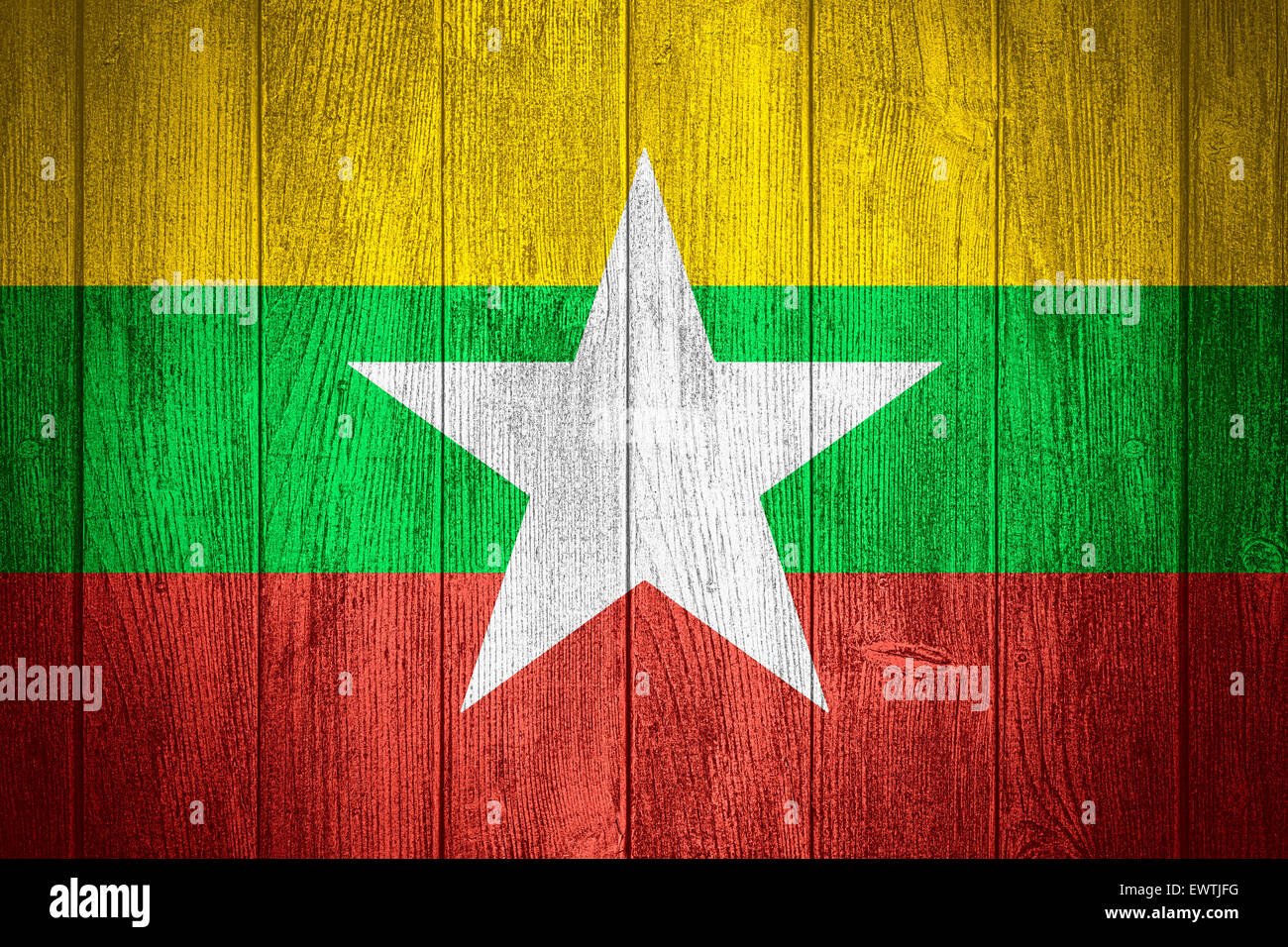 Burma flag or Burmese banner on wooden boards background, Myanmar Stock ...