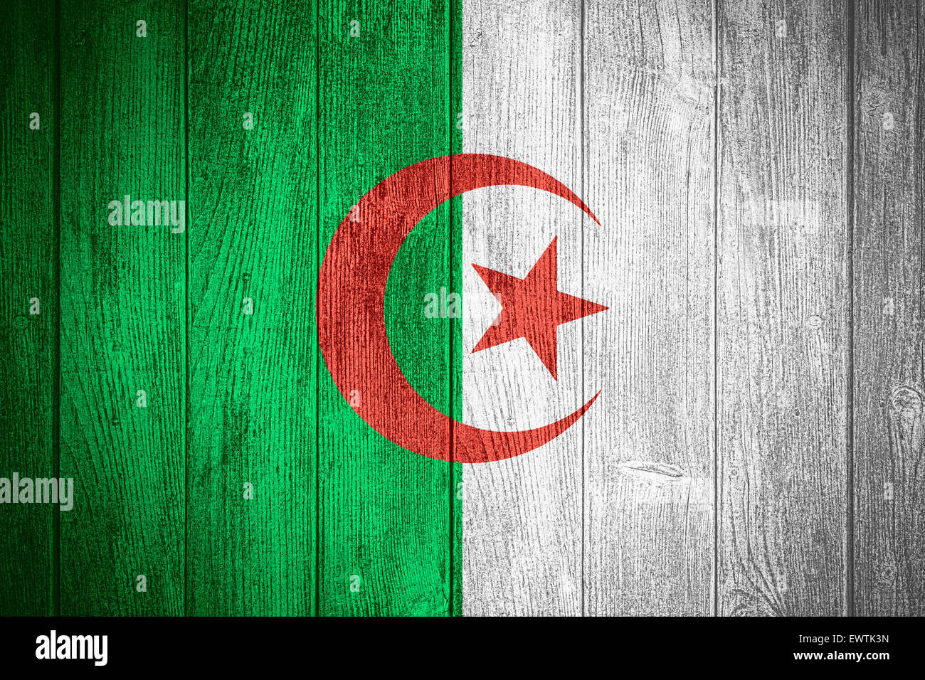 Algeria flag or Algerian banner on wooden boards background Stock Photo ...