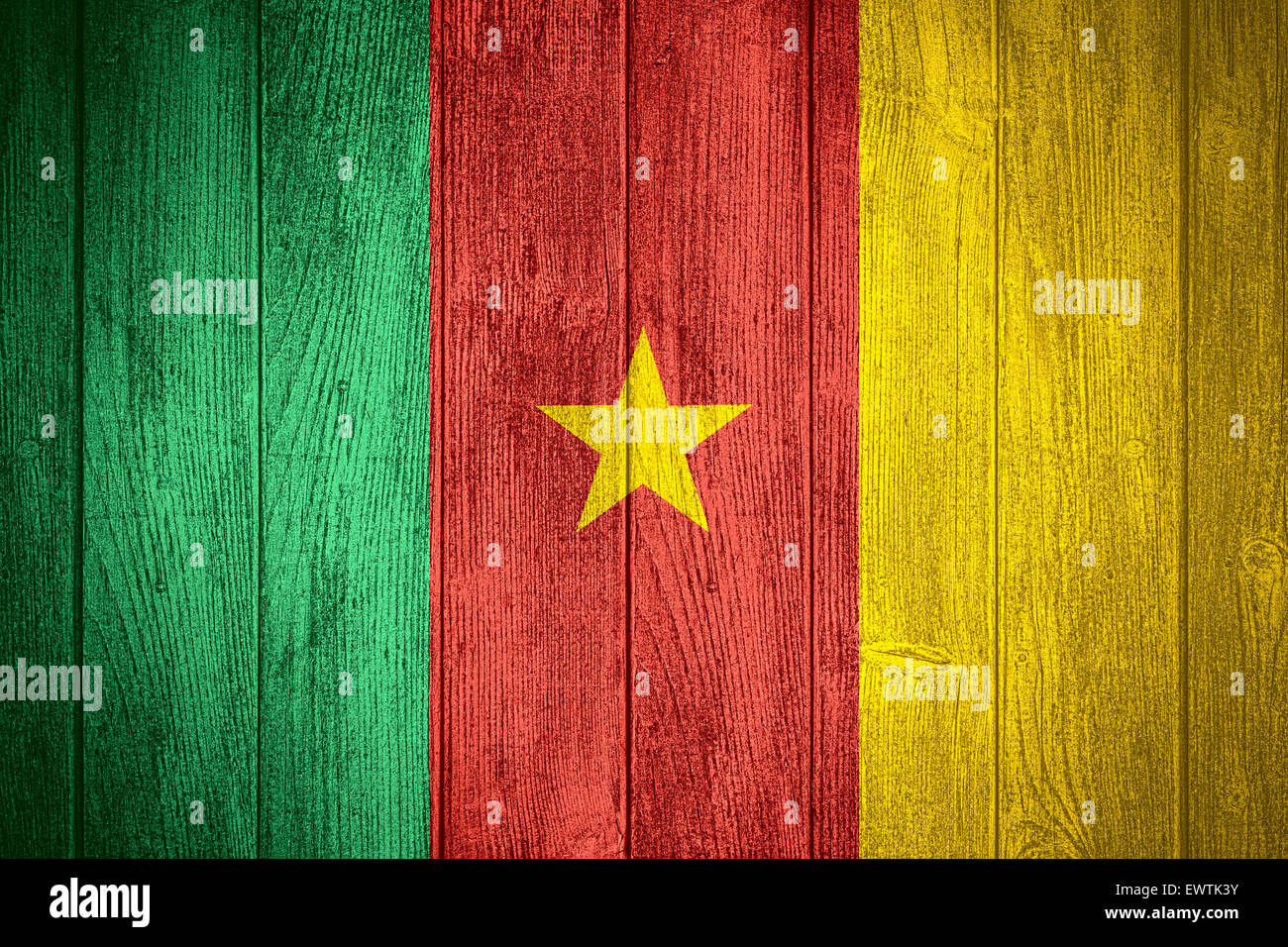 Cameroon flag or Cameroonian banner on wooden boards background Stock ...