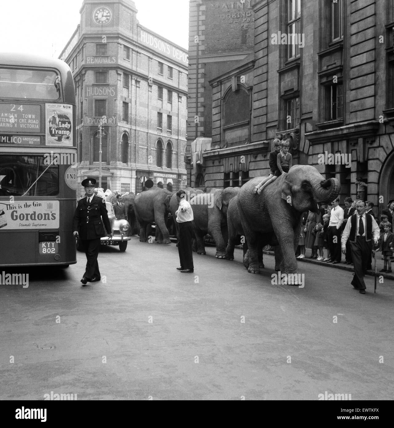 Billy Smart's Circus animals leaving Victoria, London. 18th September ...