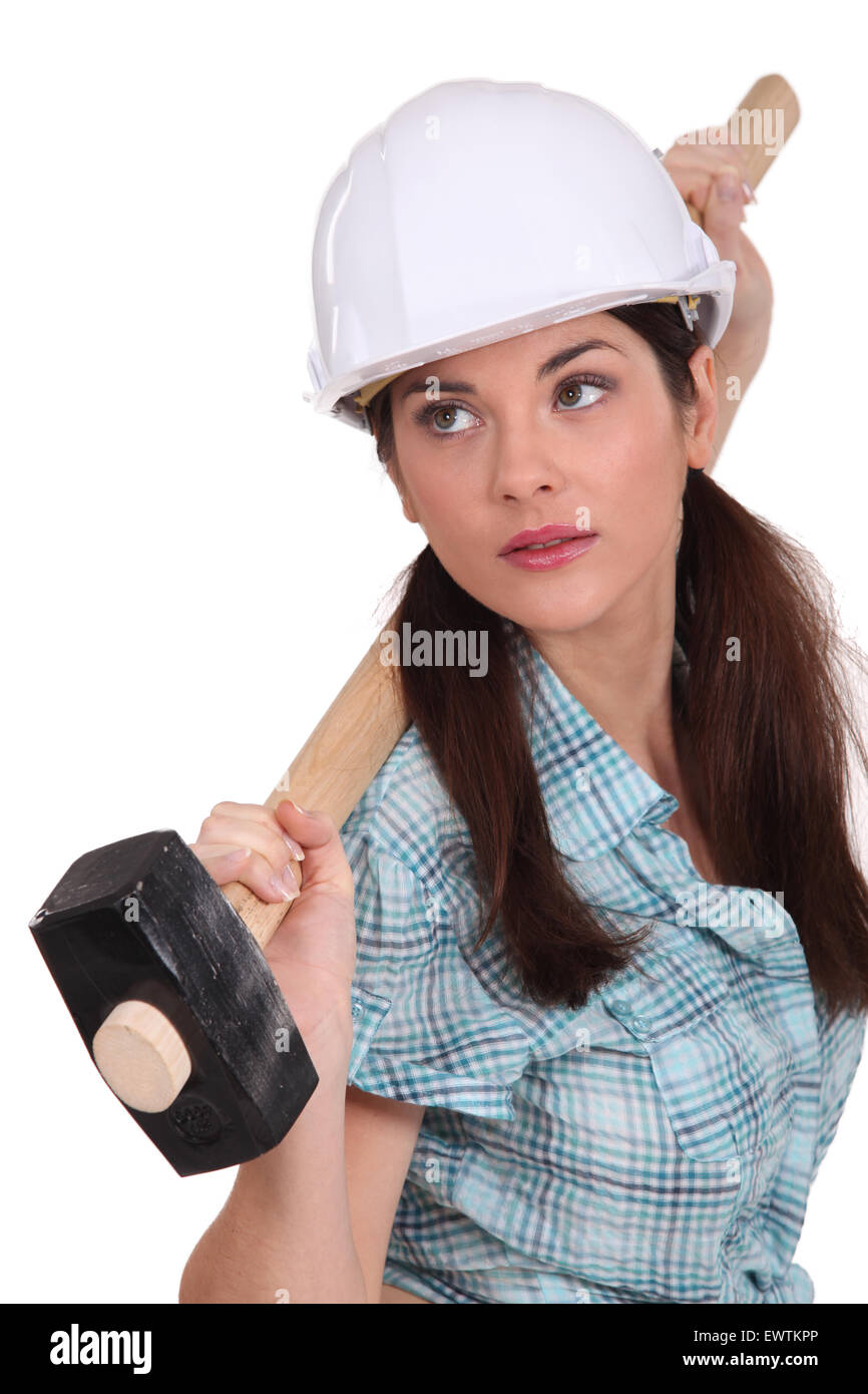 Female construction worker sledgehammer hi-res stock photography and ...