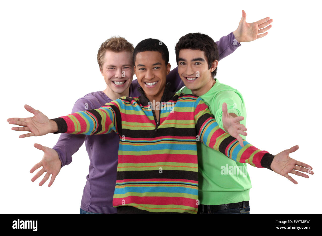 Friends making welcome gesture Stock Photo - Alamy